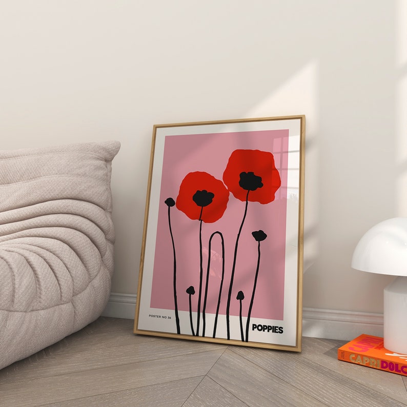 Poppies Art Print, Colorful Floral İllustration, Digital Download ...