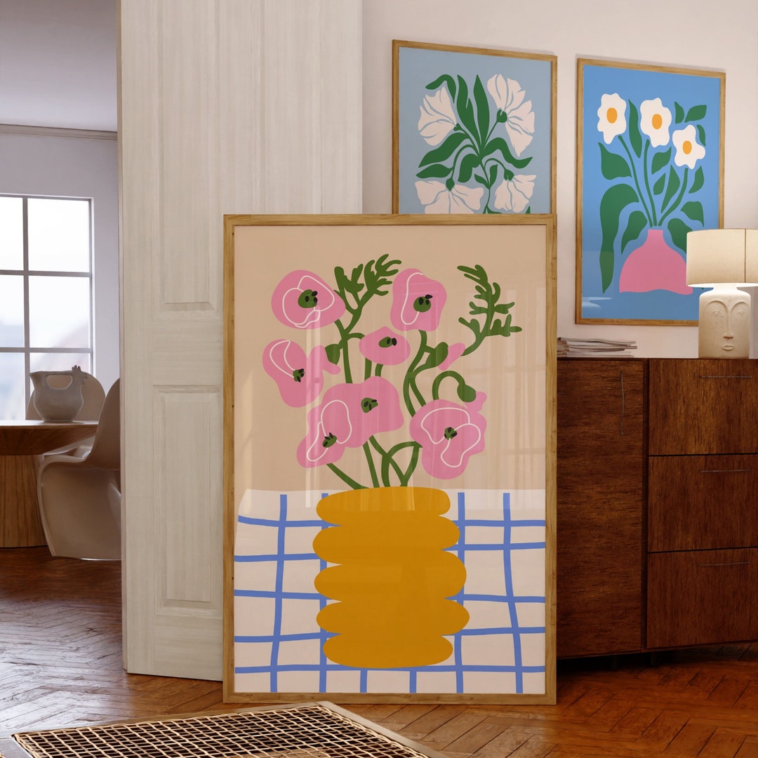 Modern Contemporary Colorful Floral Art Print, Digital Download, Poppy ...