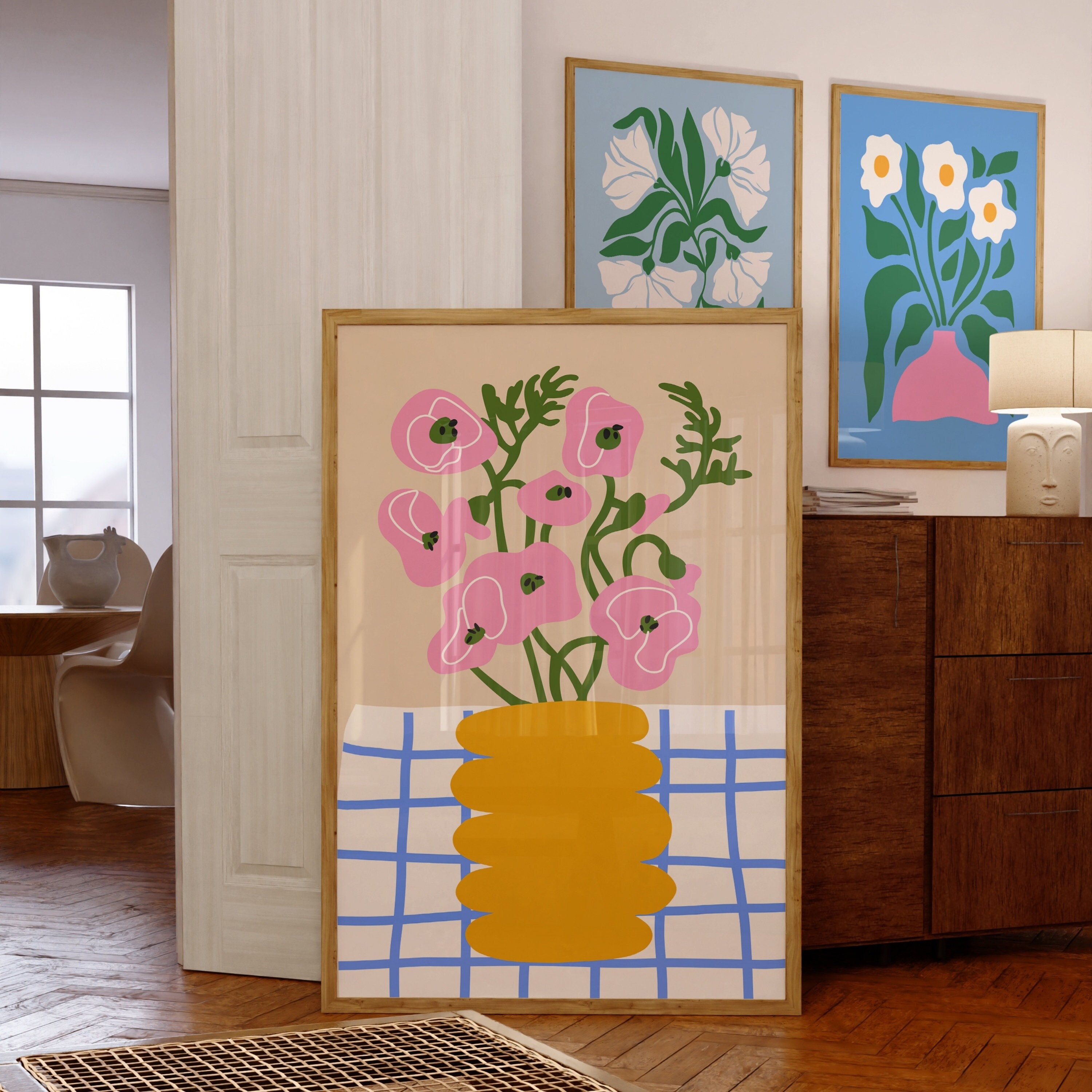 Modern Contemporary Colorful Floral Art Print, Digital Download, Poppy ...