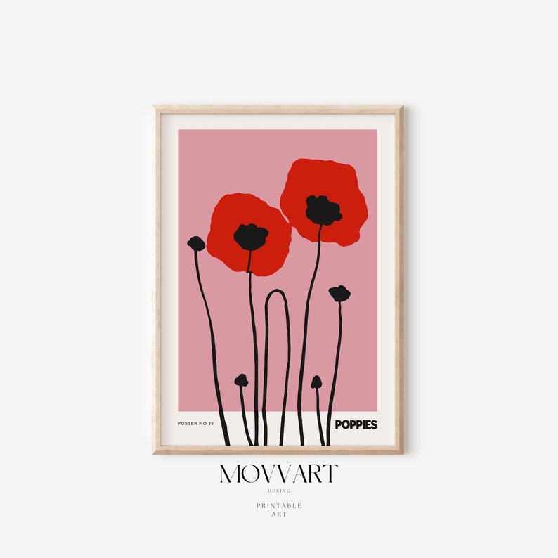 Poppies Art Print, Colorful Floral İllustration, Digital Download ...