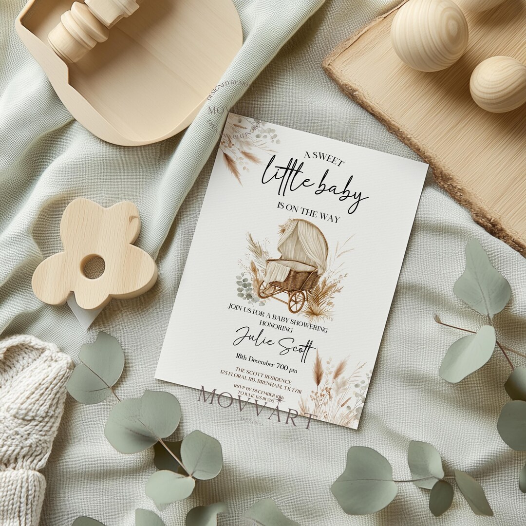 Editable Boho Baby Shower Invitation, Rustic Baby Shower Invite, Gender ...