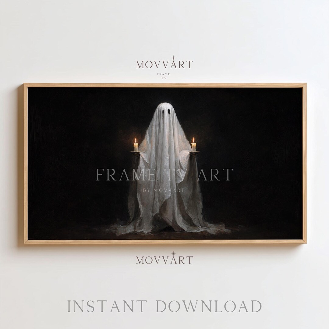 Dark Halloween Ghost Frame TV Art: Creepy Candle Wall Decor (digital ...