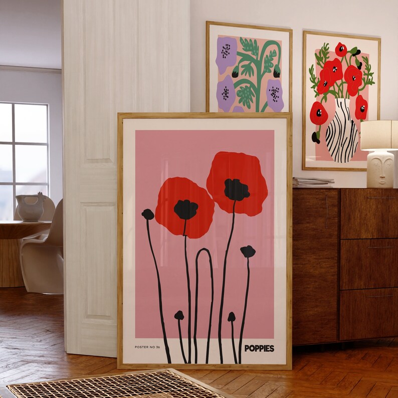 Poppies Art Print, Colorful Floral İllustration, Digital Download ...