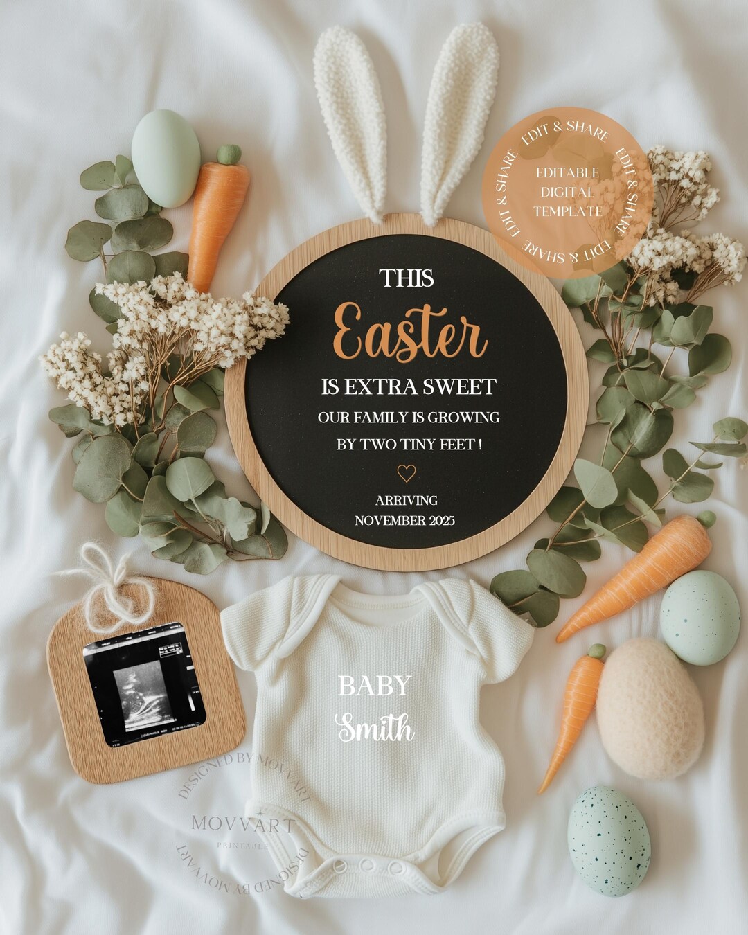Easter Baby Announcement Digital Pregnancy Reveal, Spring Baby ...
