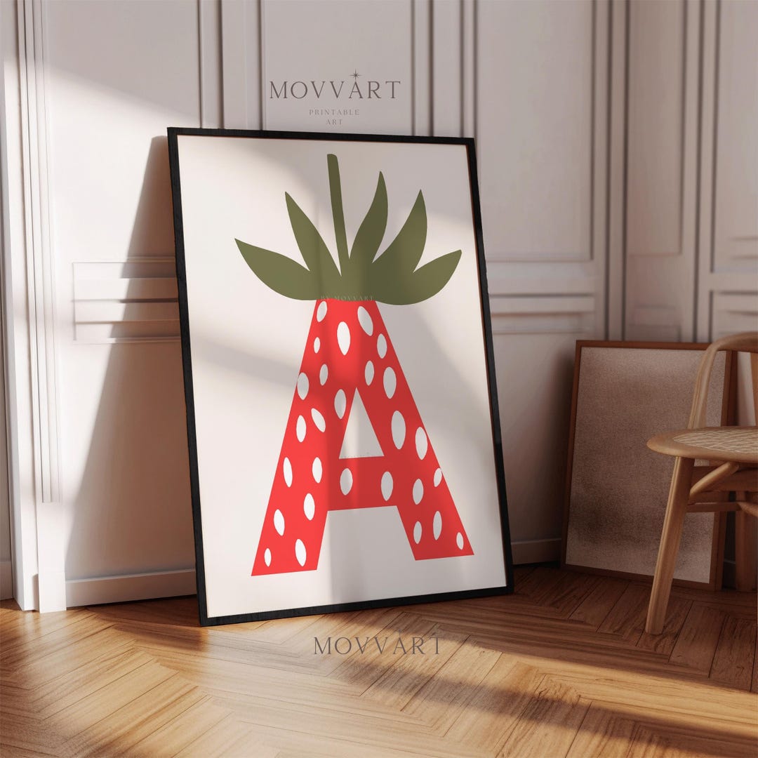 Custom Strawberry Letter Initial Print, Nursery Letter Decor, Kitchen ...