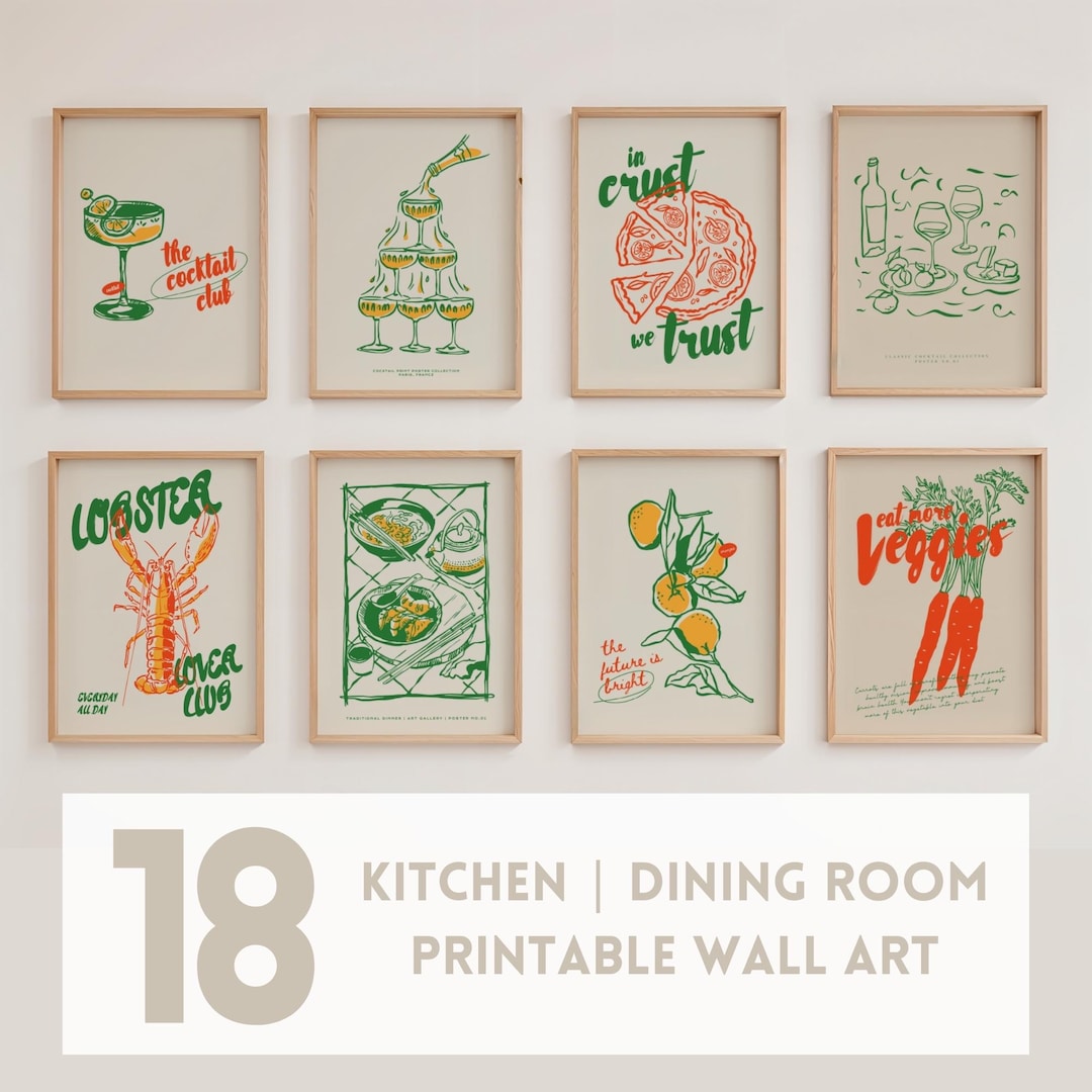 Green Kitchen Prints: Eclectic Food & Drink Wall Art (digital Download ...