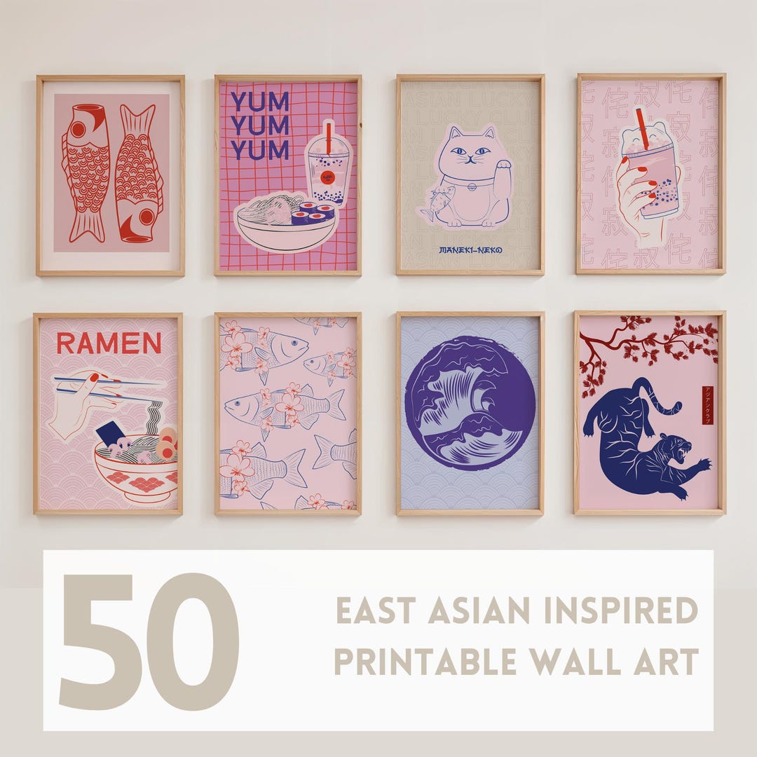 East Asian Inspired Wall Art Bundle Japanese Chinese Korean Koi Fish ...