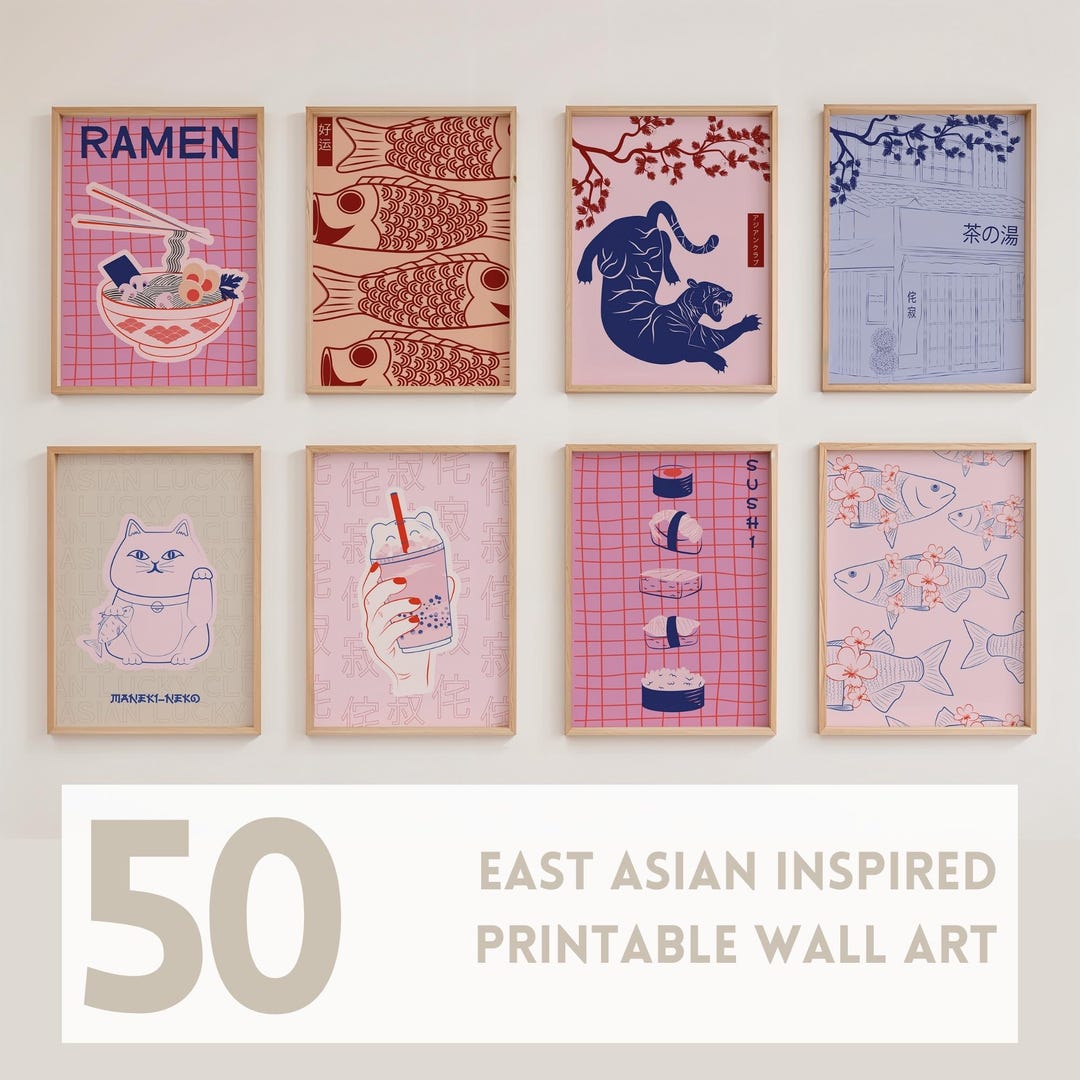 East Asian Inspired Wall Art Bundle Japanese Chinese Korean Koi Fish ...