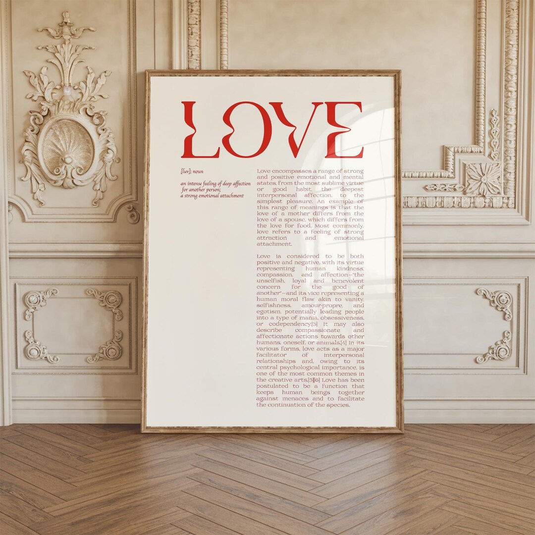 Hand-drawn Valentines Day Love Noun Definition Typography Wall Art ...