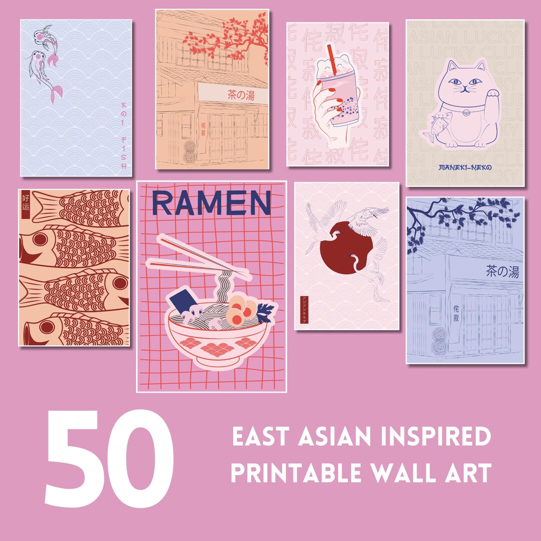 East Asian Inspired Wall Art Bundle Japanese Chinese Korean Koi Fish ...