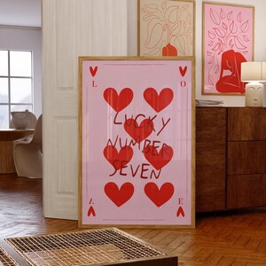 Hand-drawn Lucky Number Seven Playing Card Seven of Hearts Valentines ...