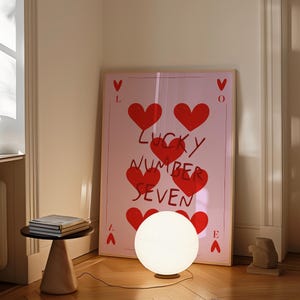 Hand-drawn Lucky Number Seven Playing Card Seven of Hearts Valentines ...