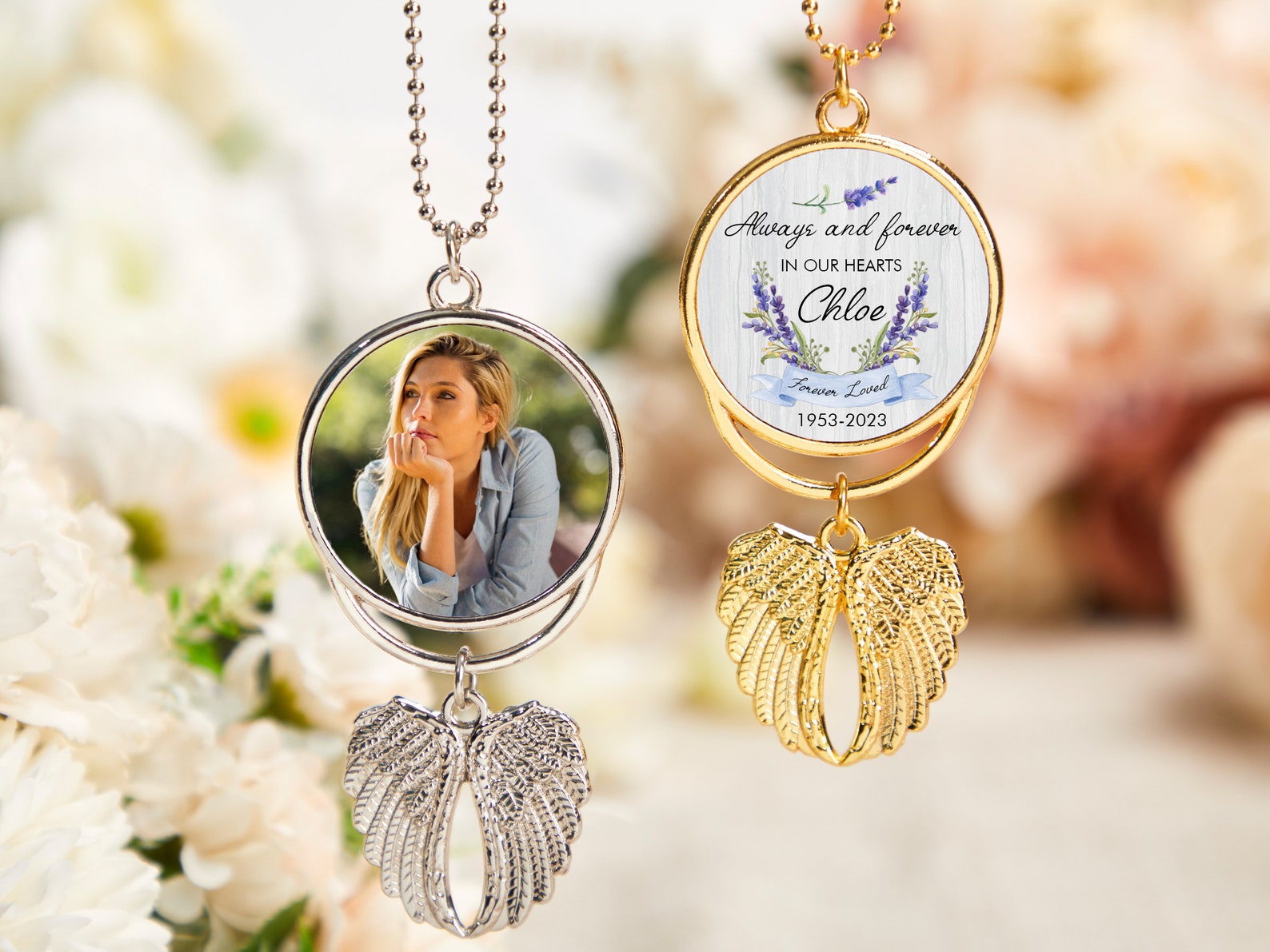 Custom Photo Angel Wings Memorial Hanging Charm,rear View Mirror Charm ...