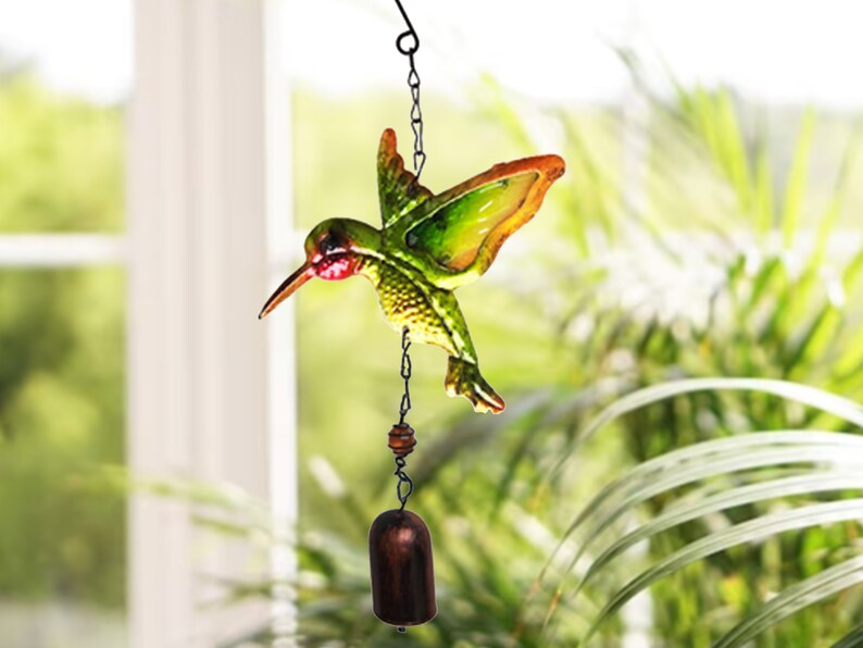 Hummingbird Wind Chimewind Chime Hummingbird Metal Glass - Etsy