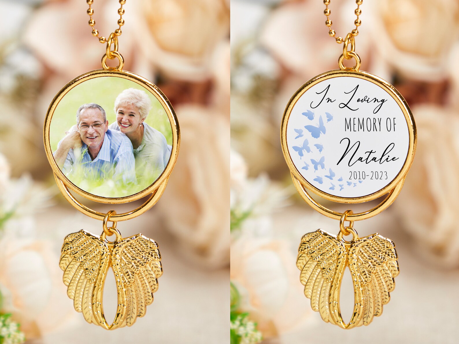 Custom Photo Angel Wings Memorial Hanging Charm,rear View Mirror Charm ...