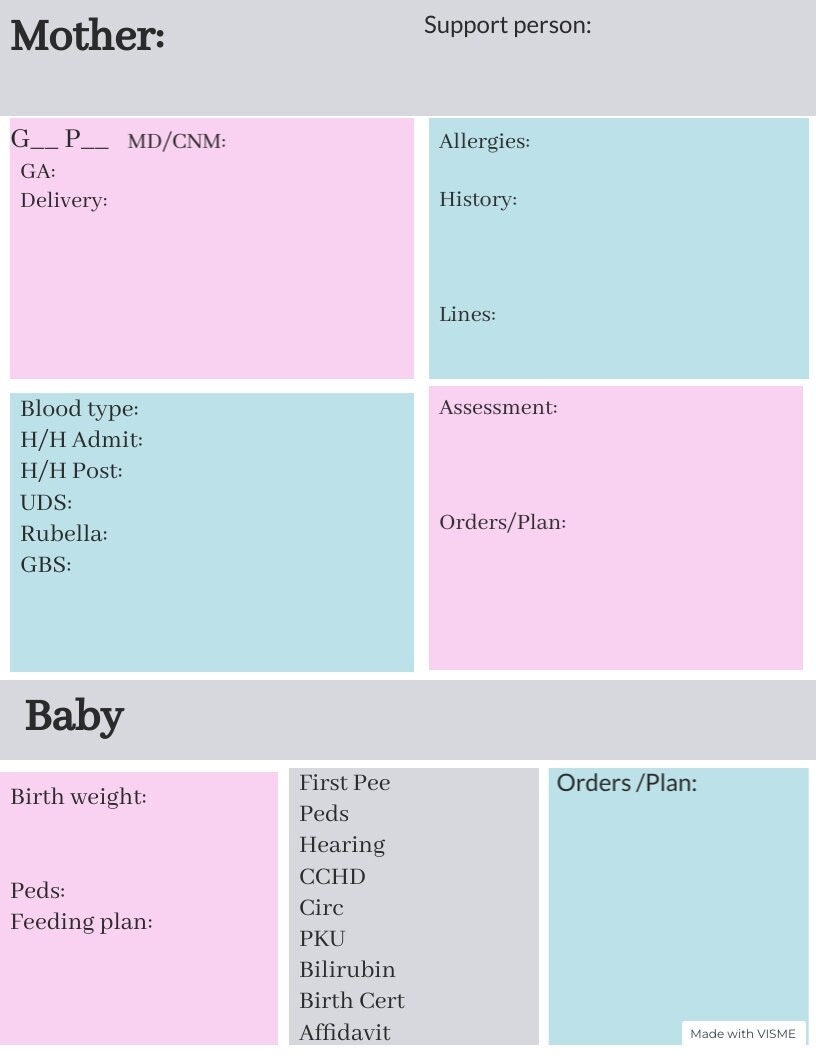 Mother Baby Report Sheet - Etsy