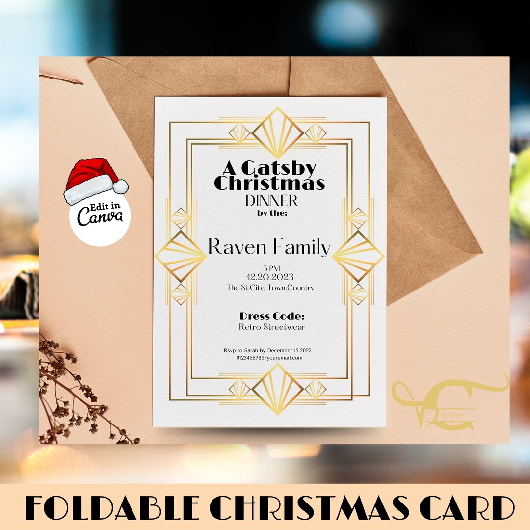 Great Gatsby Inspired Christmas Card FOLDABLE Invitation - Etsy