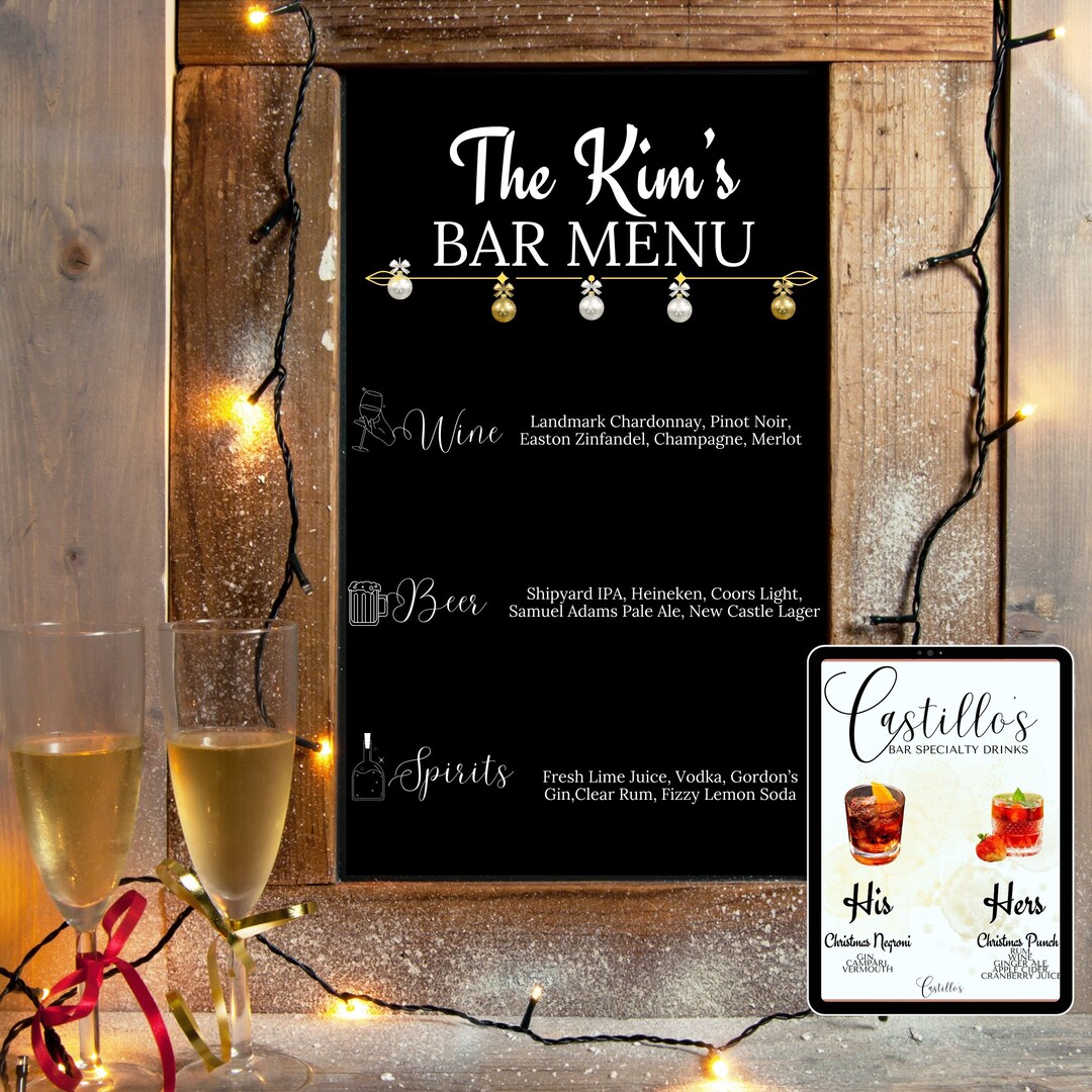 Christmas Bar Menu Display Canva Template, Xmas Signature Drinks Table ...