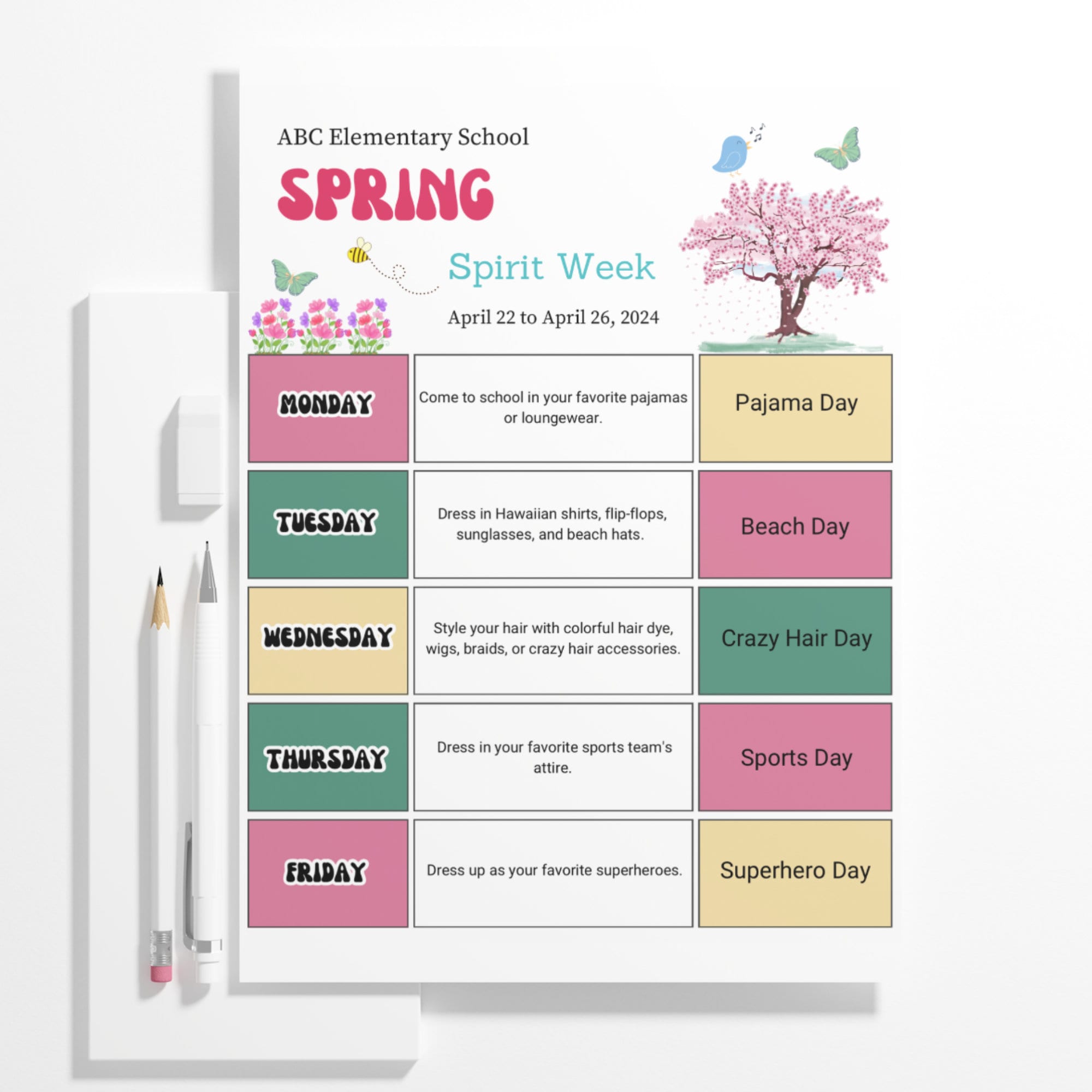 Spring Spirit Week V1 Editable Flyer Template | Letter Size Canva ...
