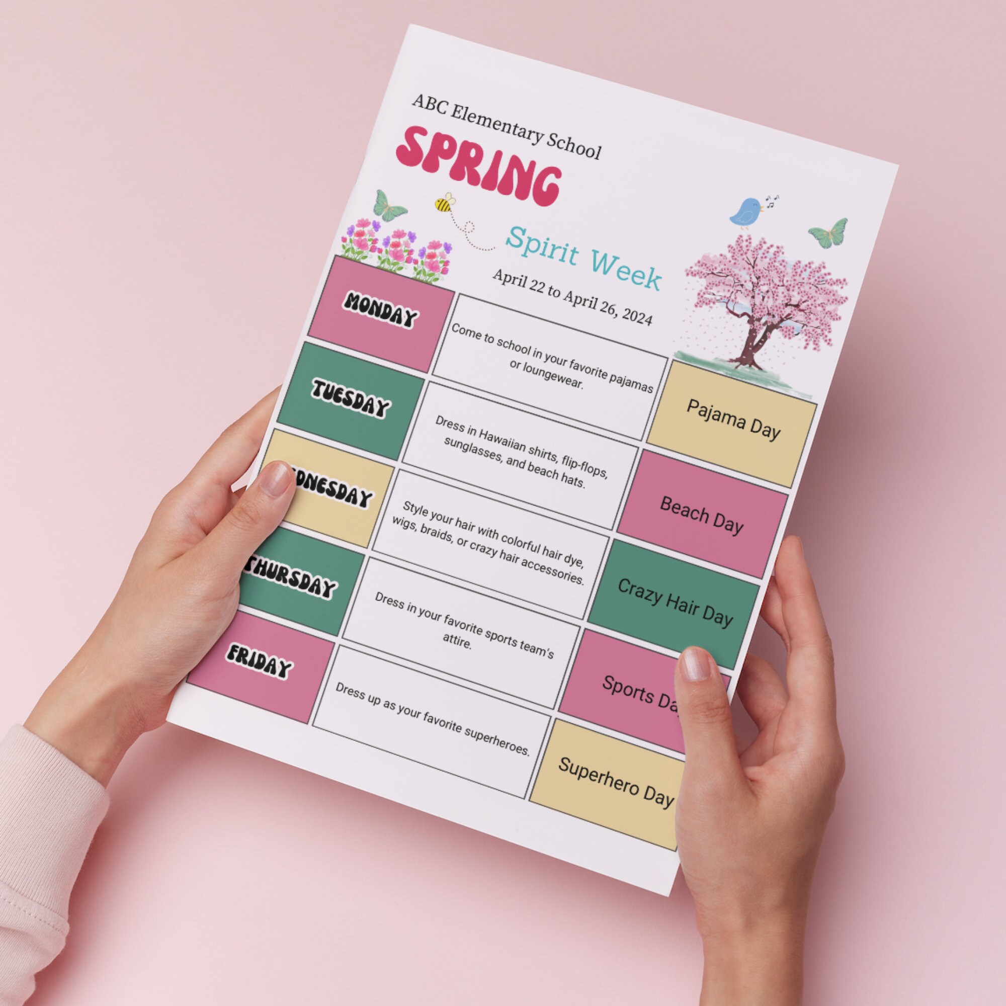 Spring Spirit Week V1 Editable Flyer Template | Letter Size Canva ...