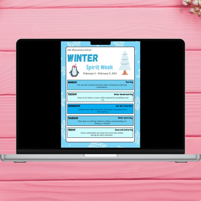 Winter Spirit Week Editable Template Version 2 for School, Daycare or ...