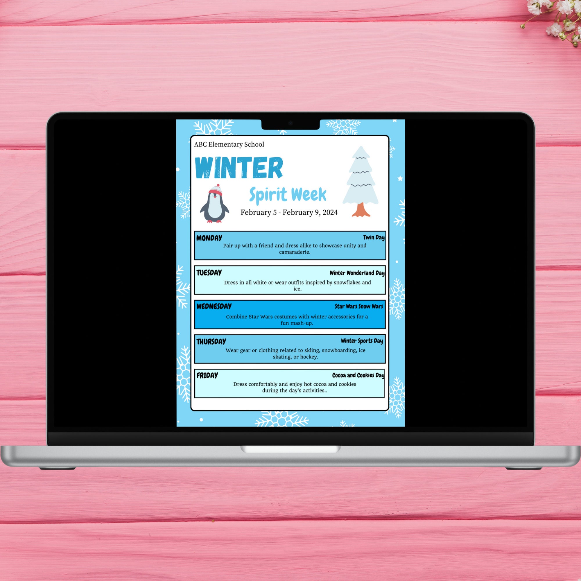 Winter Spirit Week Editable Template Version 2 for School, Daycare or ...