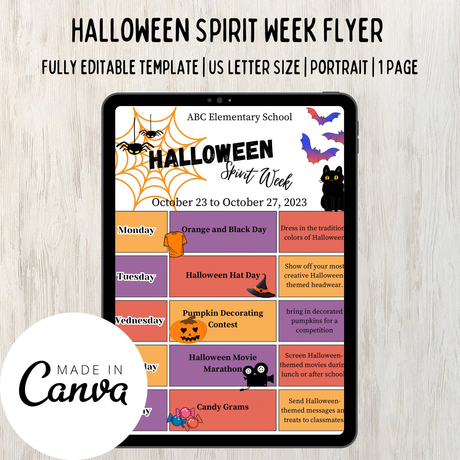 Halloween School Spirit Week Flyer Version 2| Halloween Classroom Party ...