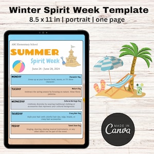 Summer Spirit Week Template Version 2 Spirit Week Ideas for School ...