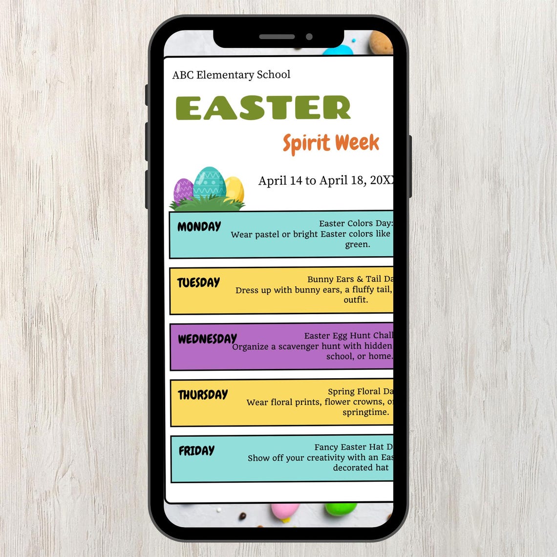 Easter Spirit Week Editable Template Version 2 for Schools, Daycare ...
