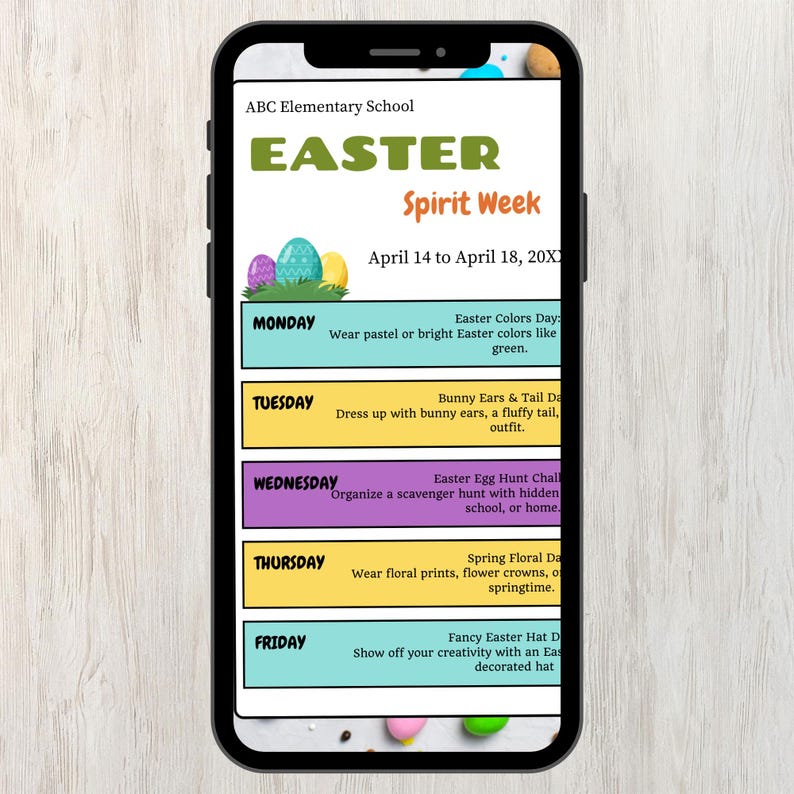 Easter Spirit Week Editable Template Version 2 for Schools, Daycare ...