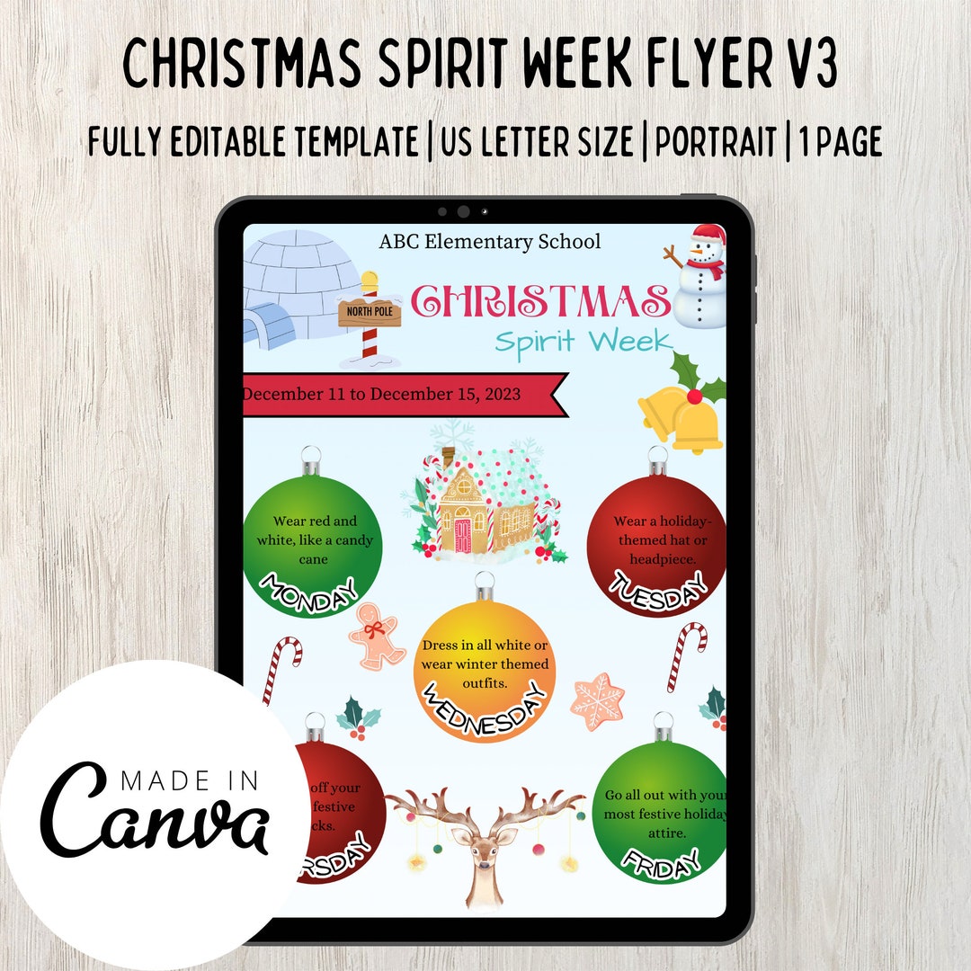Christmas Spirit Week Itinerary V3 | Winter Holiday Spirit Week Flyer ...