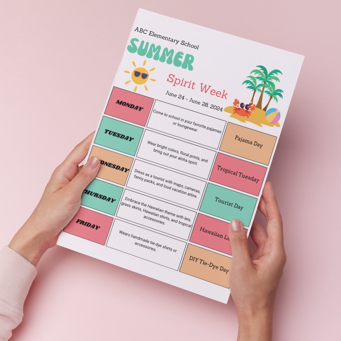 Summer Spirit Week Template Version 1 Spirit Week Ideas for School ...