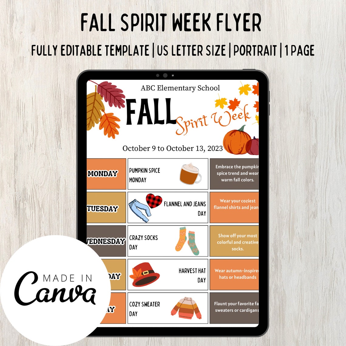 Editable Fall Spirit Week Flyer Template | Spirit Week Ideas | Fall ...