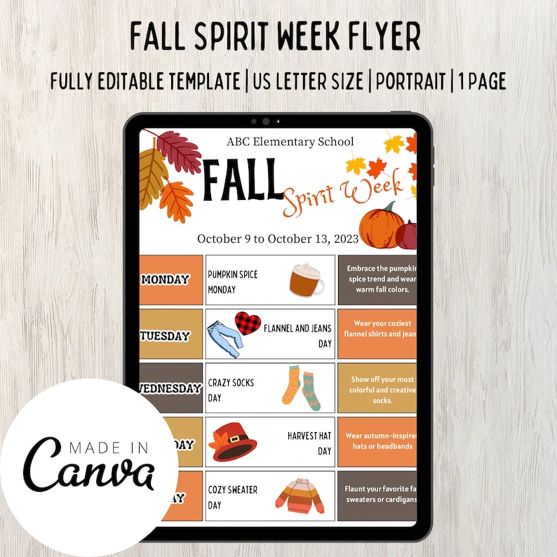 Editable Fall Spirit Week Flyer Template | Spirit Week Ideas | Fall ...