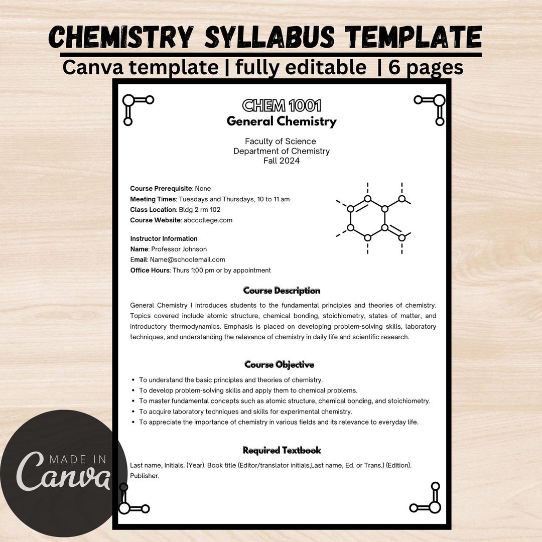 Chemistry Syllabus Template V2 | Fully Editable Canva Template for Back ...