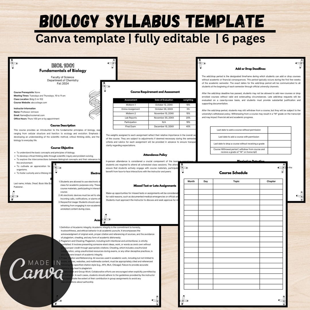 Biology Syllabus Template V2 for High School, College and University ...
