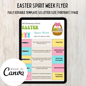 Easter Spirit Week Editable Template Version 1 for School, Daycare or ...