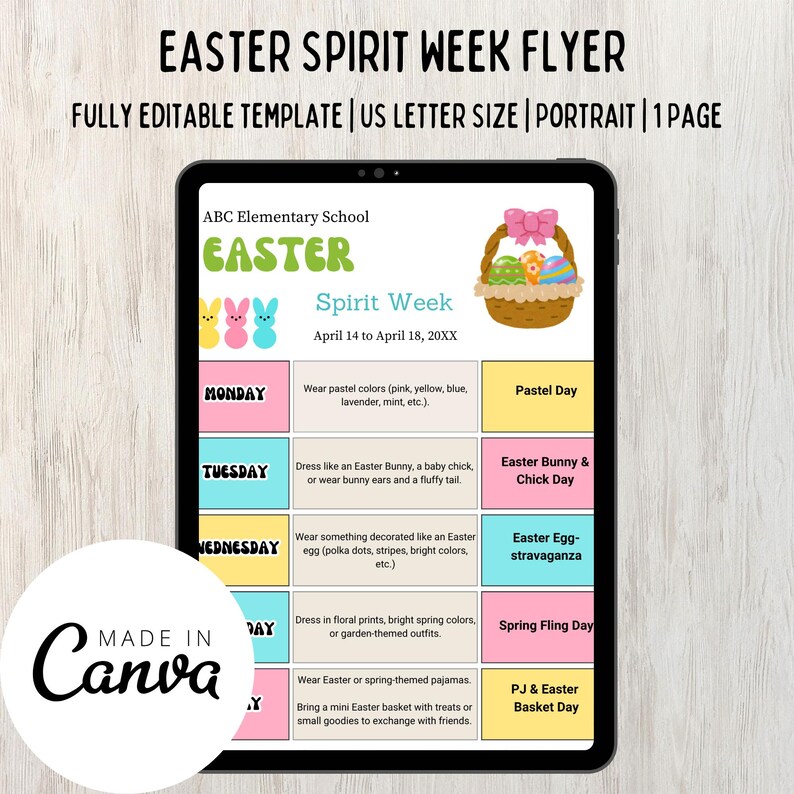 Easter Spirit Week Editable Template Version 1 for School, Daycare or ...