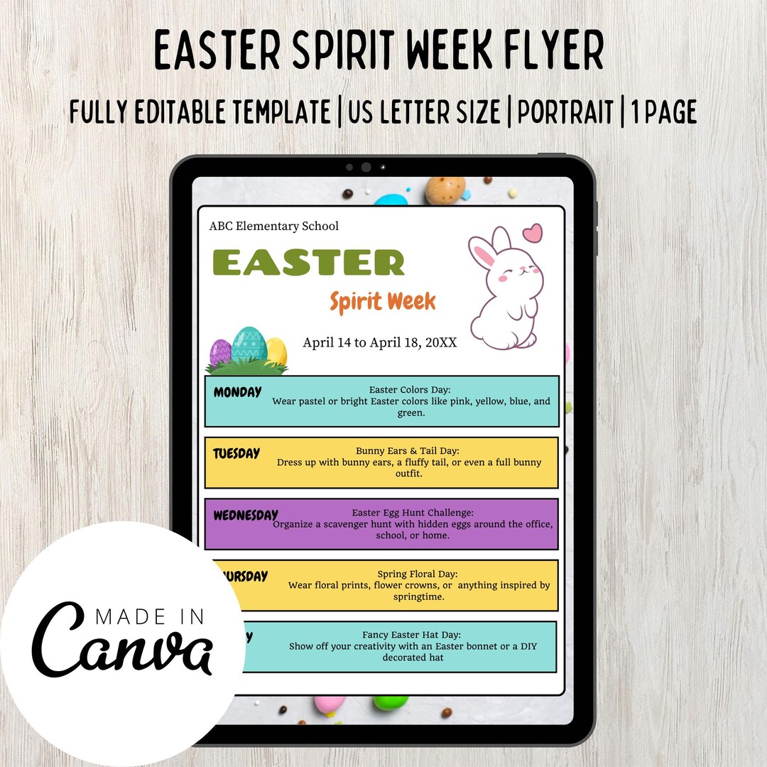 Easter Spirit Week Editable Template Version 2 for Schools, Daycare ...