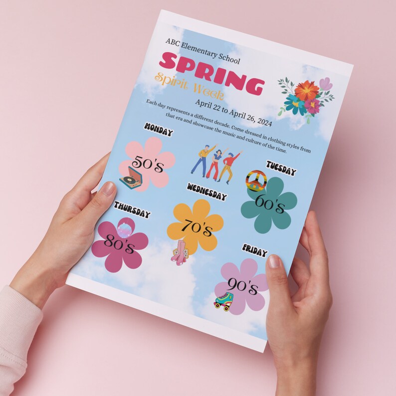 Spring Spirit Week V3 Editable Flyer Template | Letter Size Canva ...