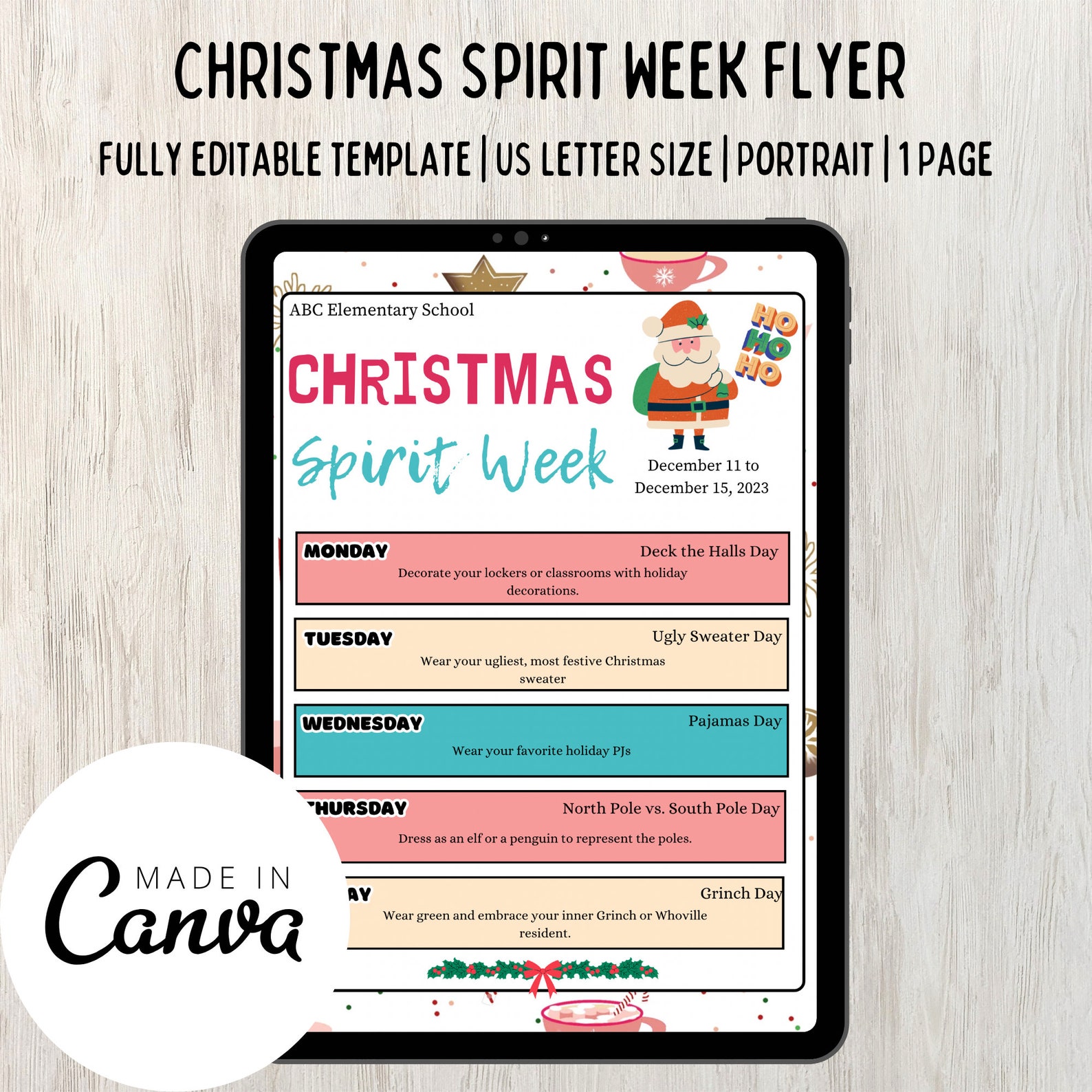 Christmas Spirit Week Editable Flyer V4 | Editable Canva Template ...