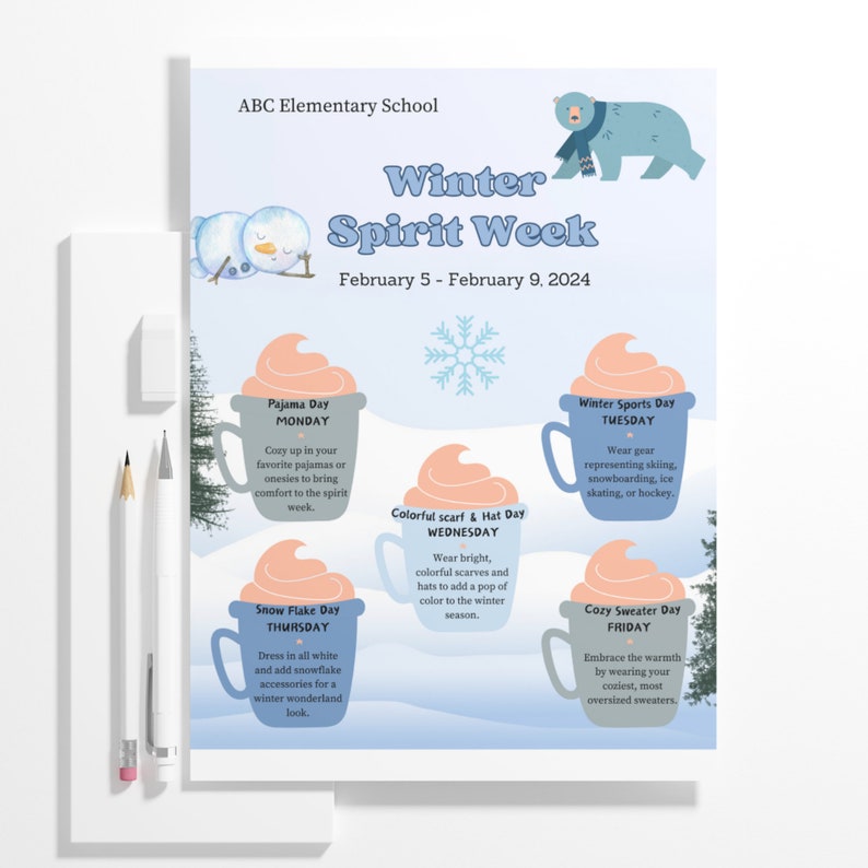 Winter Spirit Week Editable Template Version 4 for School, Daycare ...
