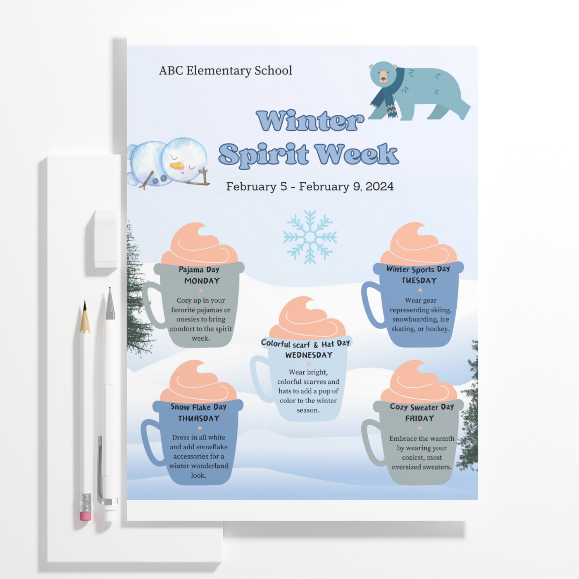 Winter Spirit Week Editable Template Version 4 for School, Daycare ...