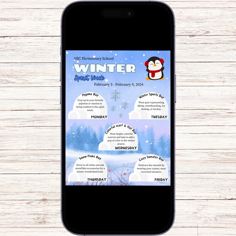 Winter Spirit Week Editable Template Version 3 for School, Daycare or ...