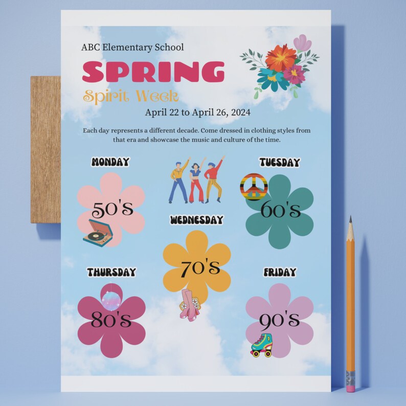 Spring Spirit Week V3 Editable Flyer Template | Letter Size Canva ...