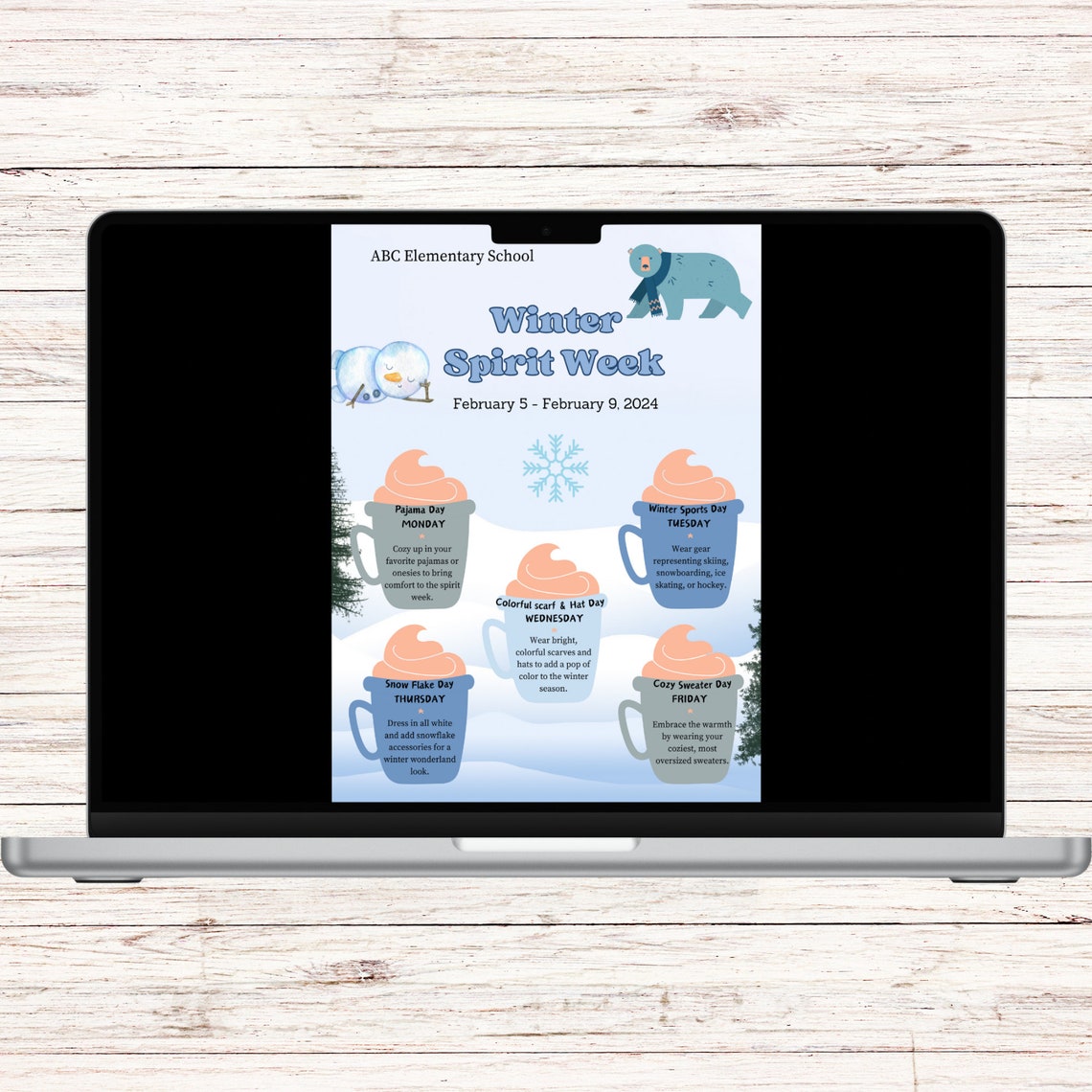 Winter Spirit Week Editable Template Version 4 for School, Daycare ...