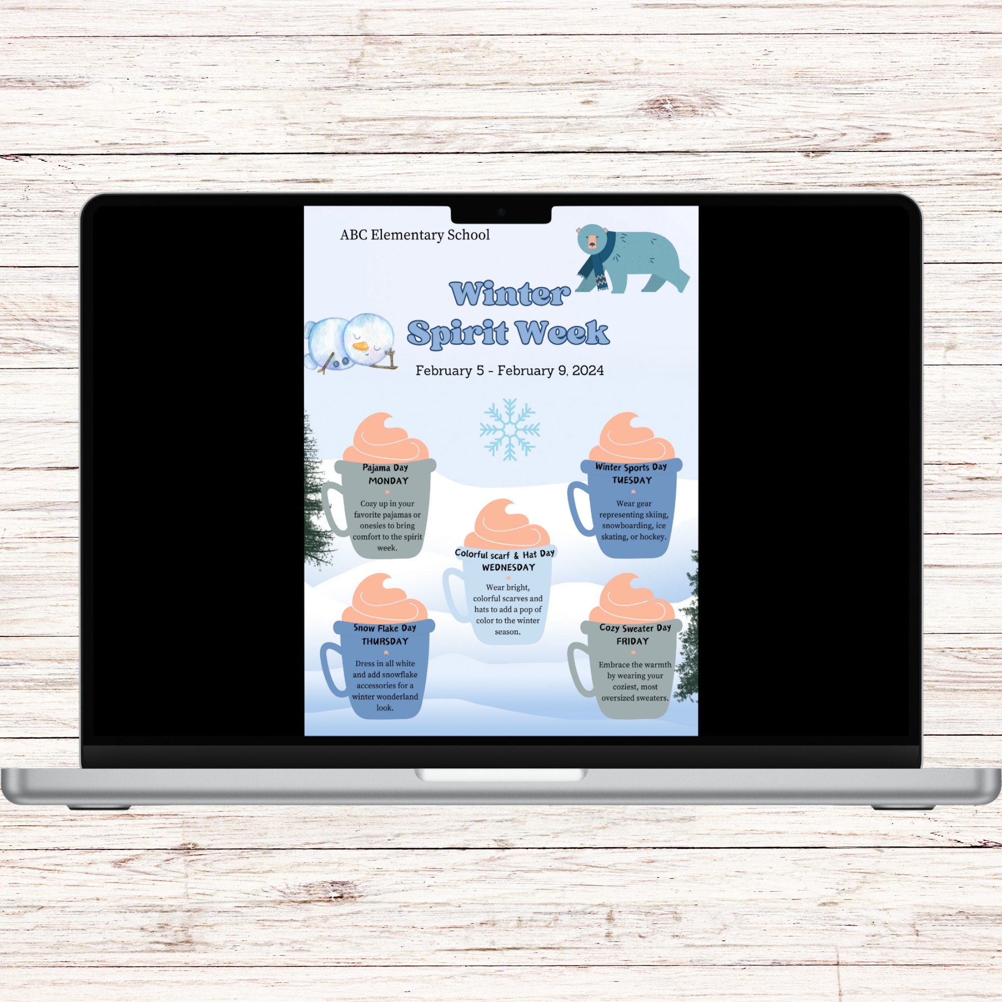 Winter Spirit Week Editable Template Version 4 for School, Daycare ...