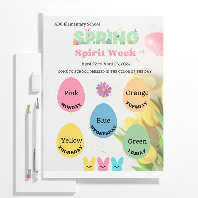 Spring Spirit Week V4 Editable Flyer Template | Letter Size Canva ...