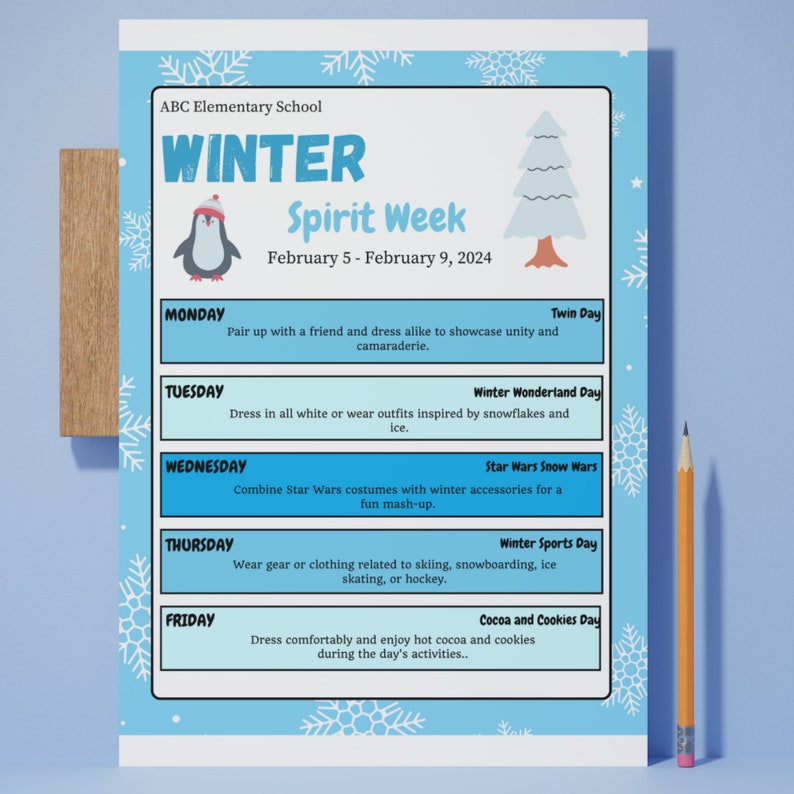 Winter Spirit Week Editable Template Version 2 for School, Daycare or ...