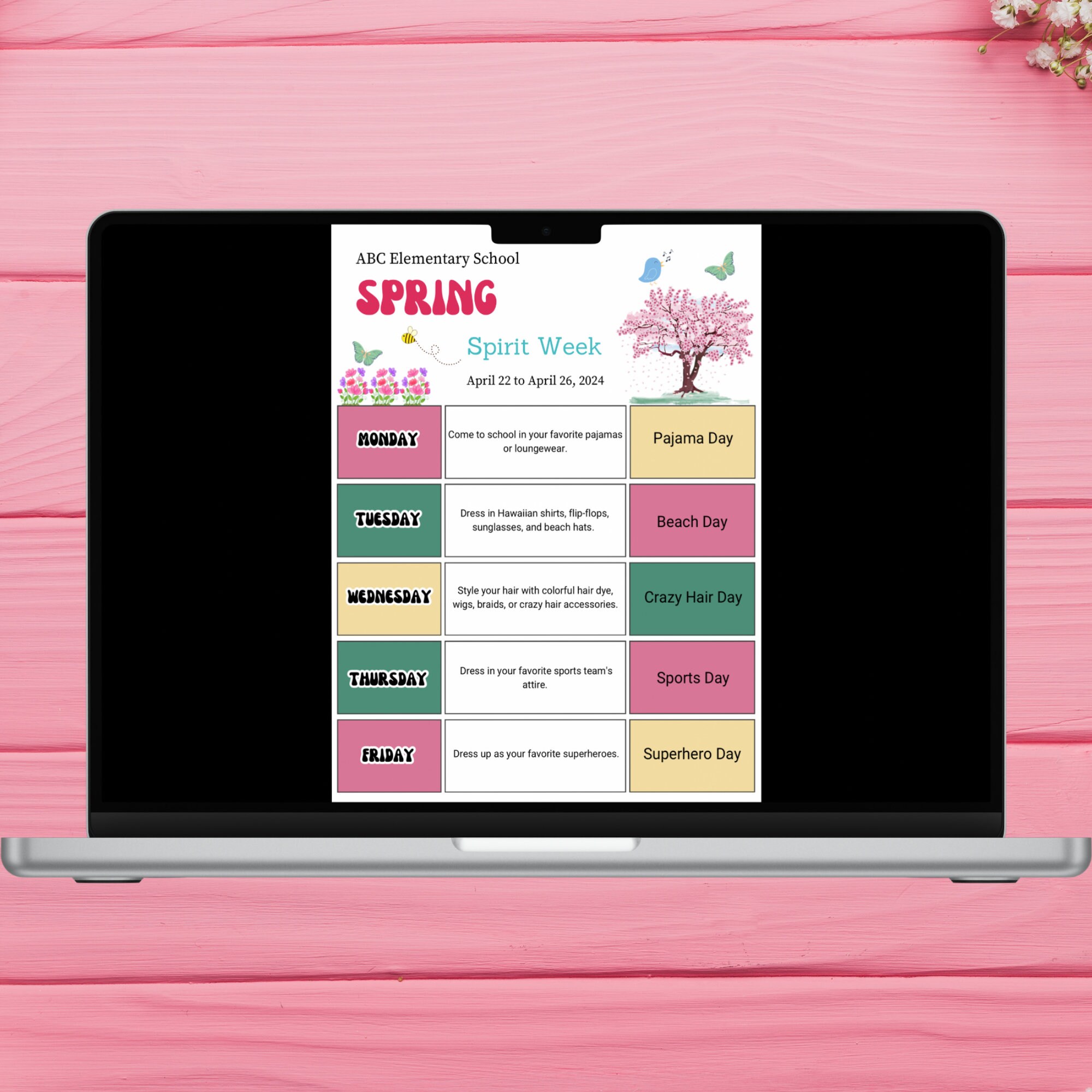 Spring Spirit Week V1 Editable Flyer Template | Letter Size Canva ...